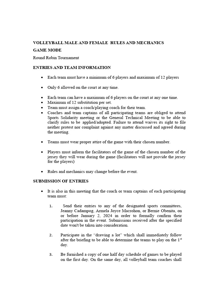 Volleyball Round Robin Tournament Rules | PDF | Sports