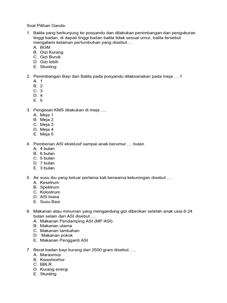 Soal Gizi dan Kesehatan Balita | PDF