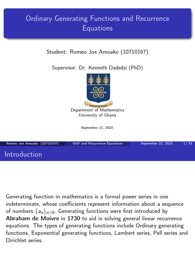 Thesis Presentation Slides UNIBG | PDF | Recurrence Relation | Sequence