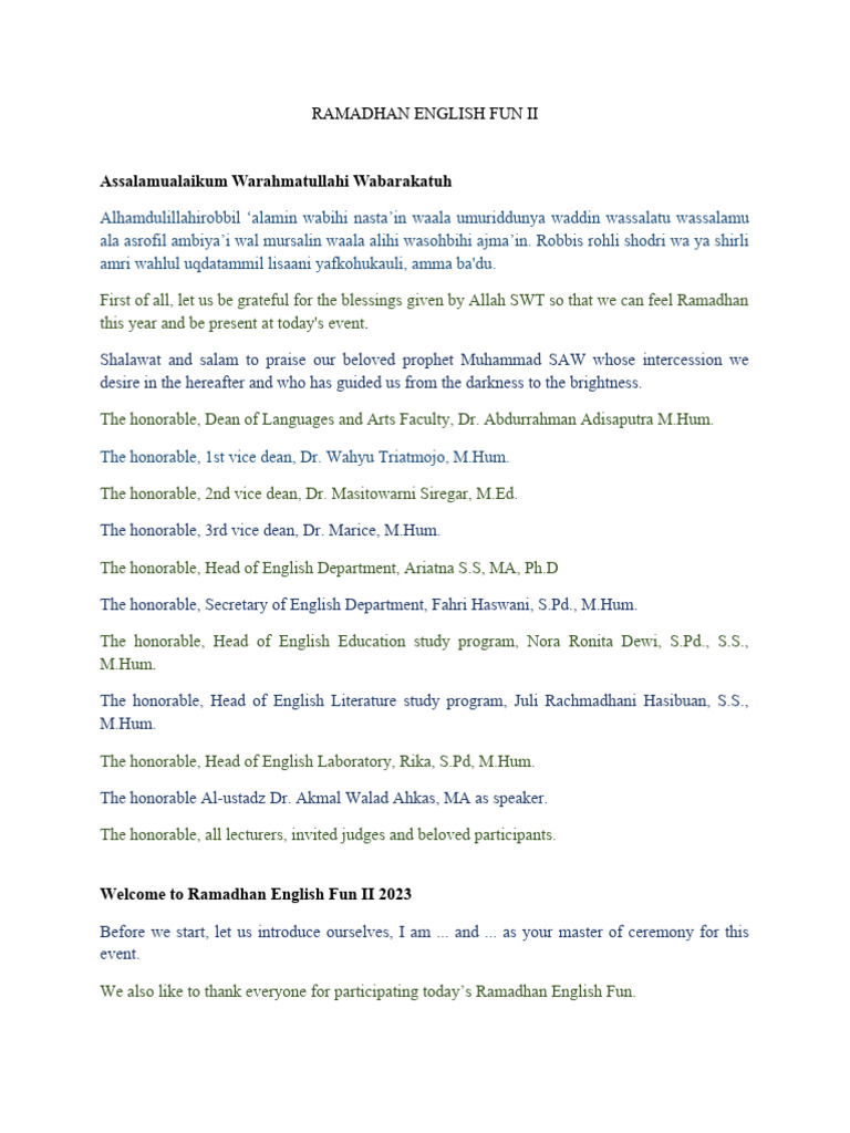 Script Ramadhan English Fun II | PDF | Quran | Islam