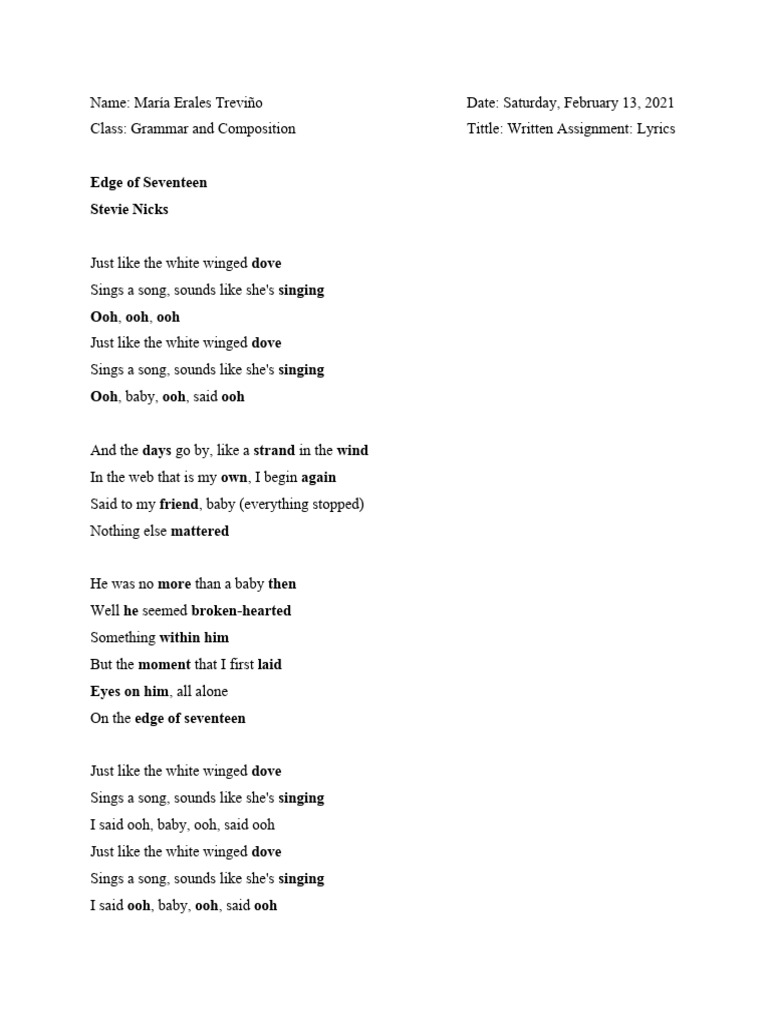 Written Assignment - Lyrics | PDF | Art | Poetry