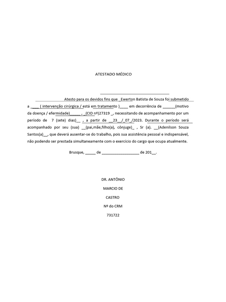 Atestado Médico para Acompanhante | PDF