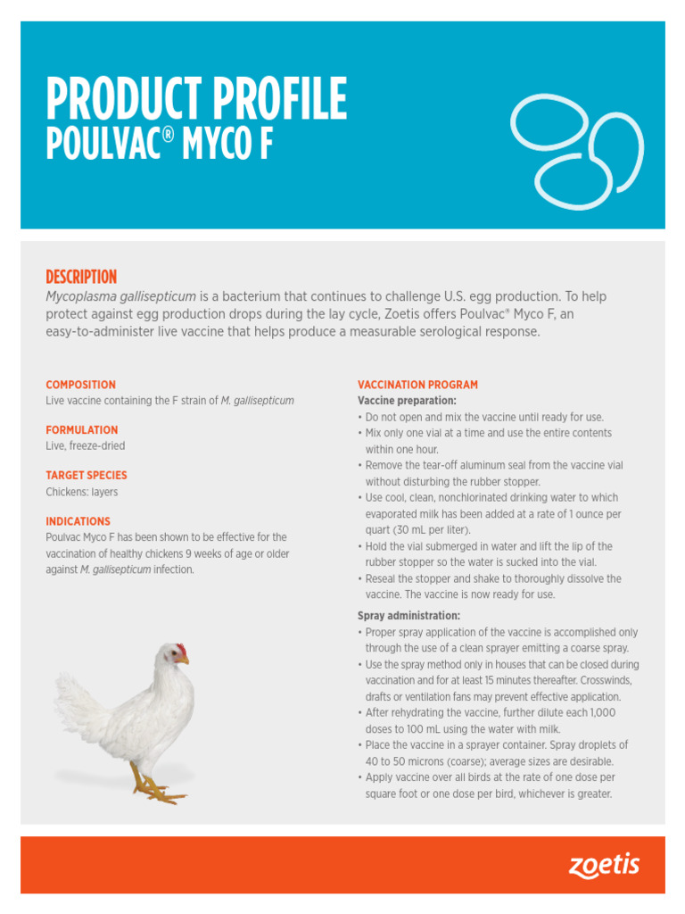Poulvac Myco F Product Profile | PDF | Vaccines | Bottle