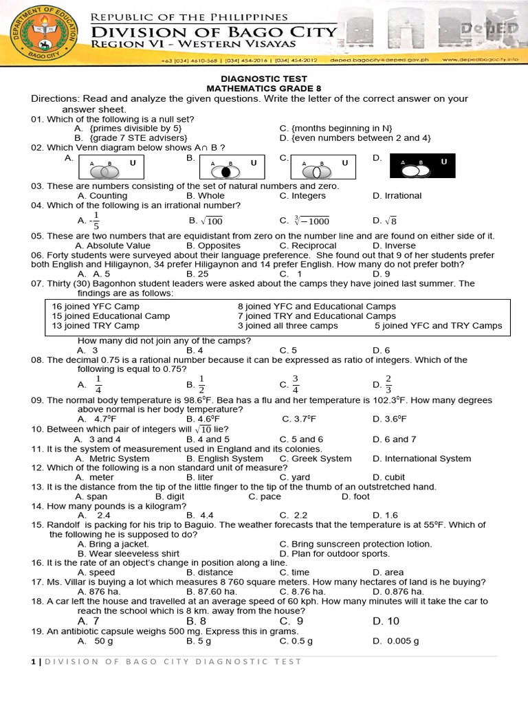 Grade 7 Pre-Test-Post Test | PDF | Mathematical Objects | Elementary ...