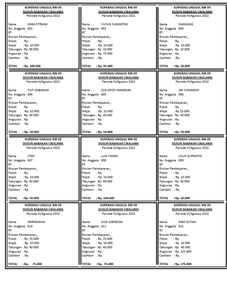 Form Nota Pembayaran Ags 2022 | PDF
