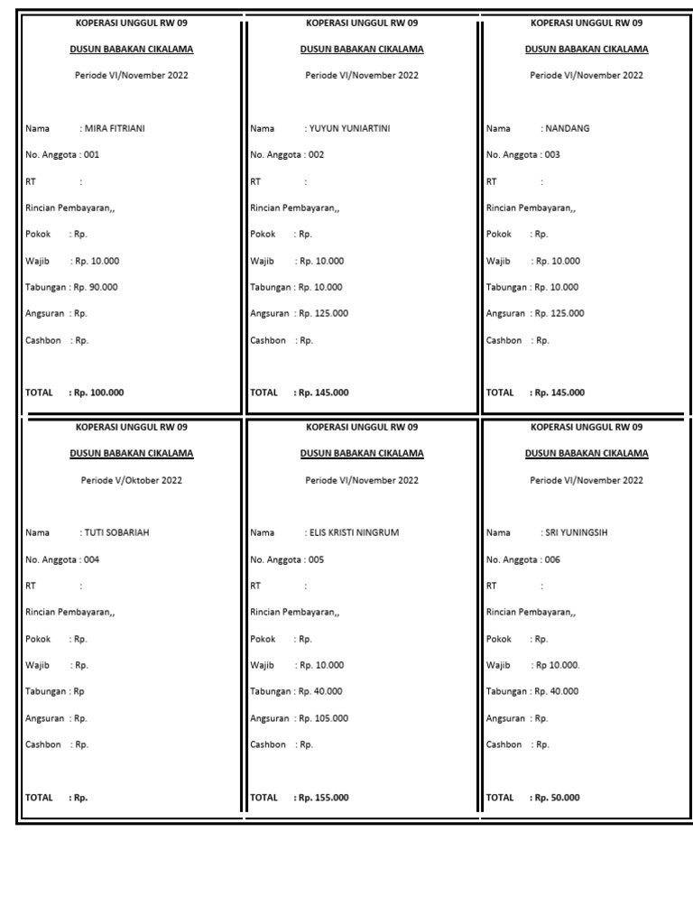 Form Nota Pembayaran Nov 2022 | PDF
