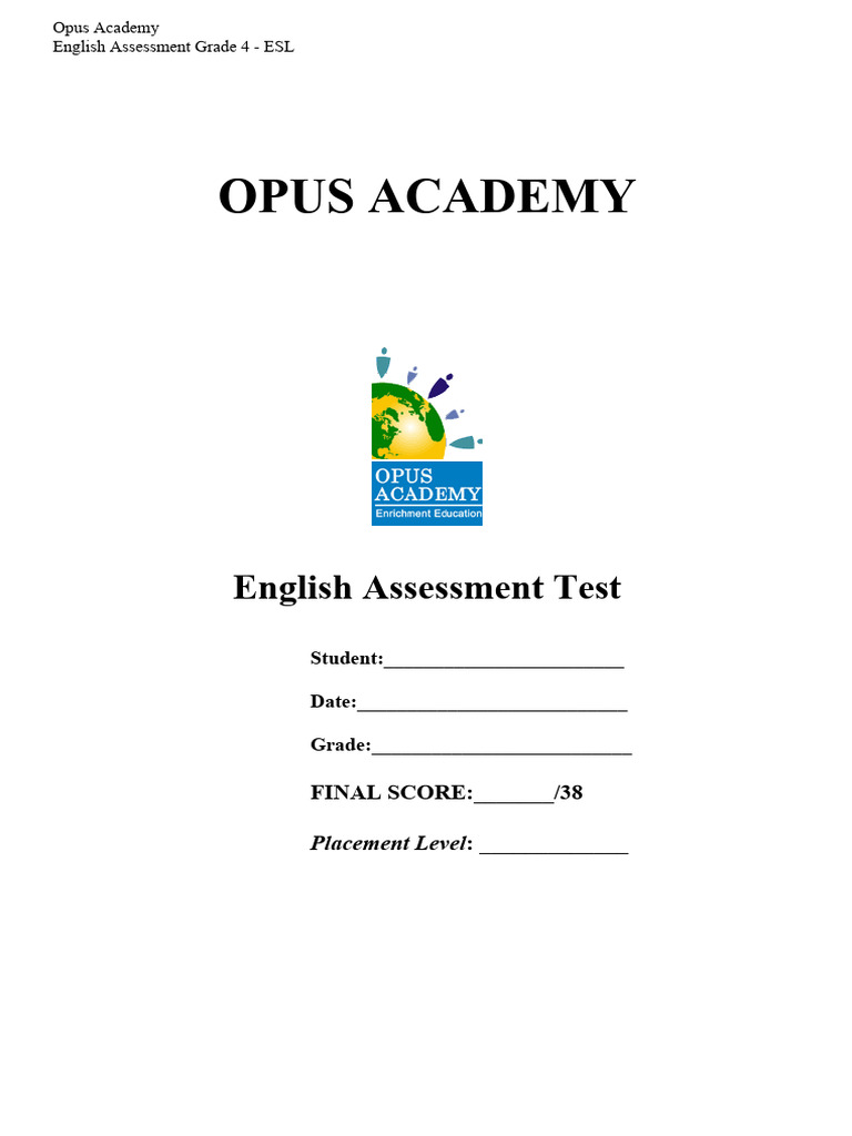 Grade 4 ESL English Assessment Test | PDF