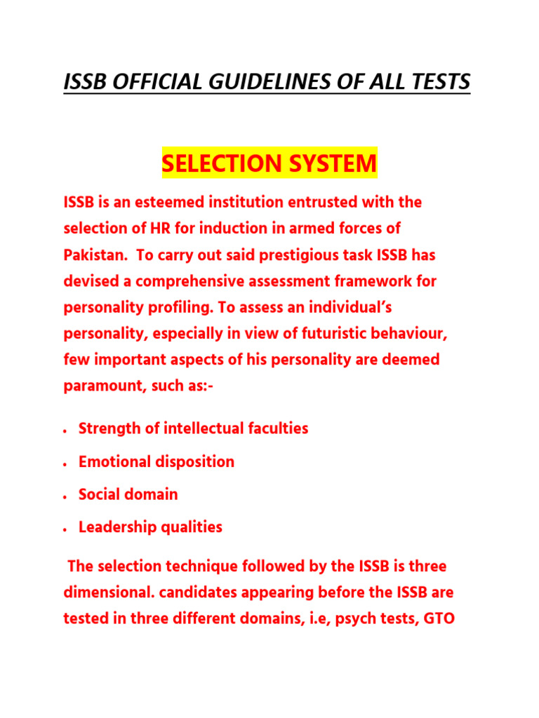 Issb Official Guidelines of All Tests | PDF | Intelligence ...