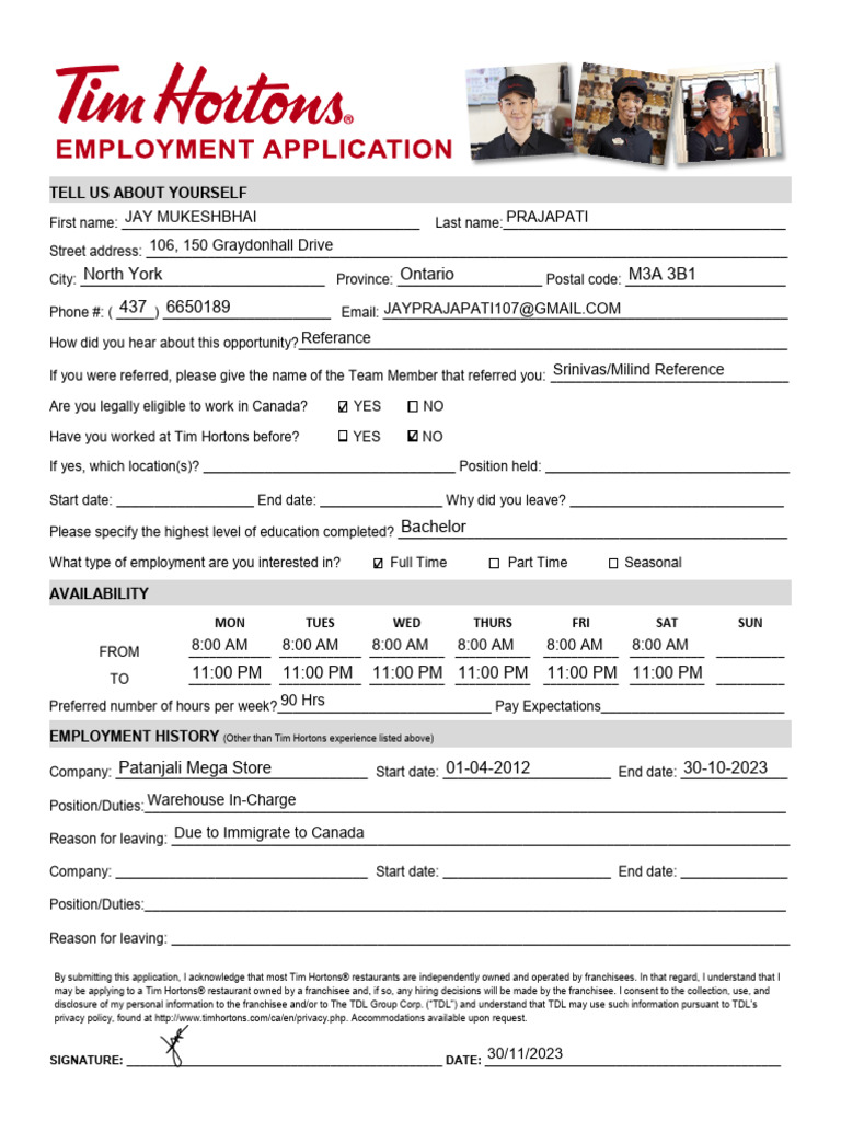 tIM hORTONS - APPLICATION FORM | PDF | Franchising | Justice