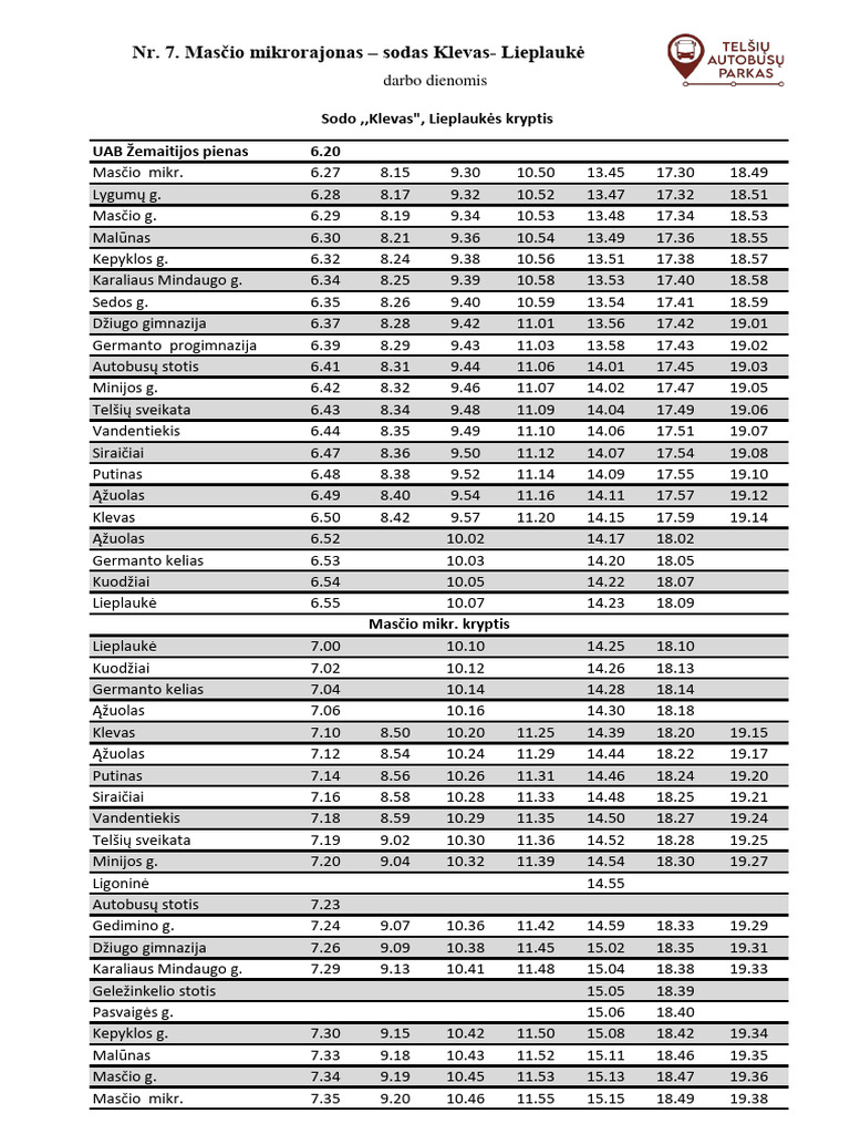 Nr. 7 Mascio Mikrorajonas - Sodas Klevas - Lieplauke Darbo Dienomis | PDF