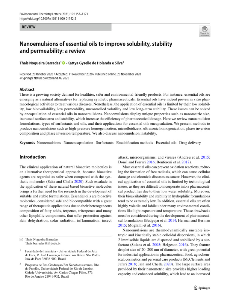 Nanoemulsions of Essential Oils To Improve Solubility, Stability and ...