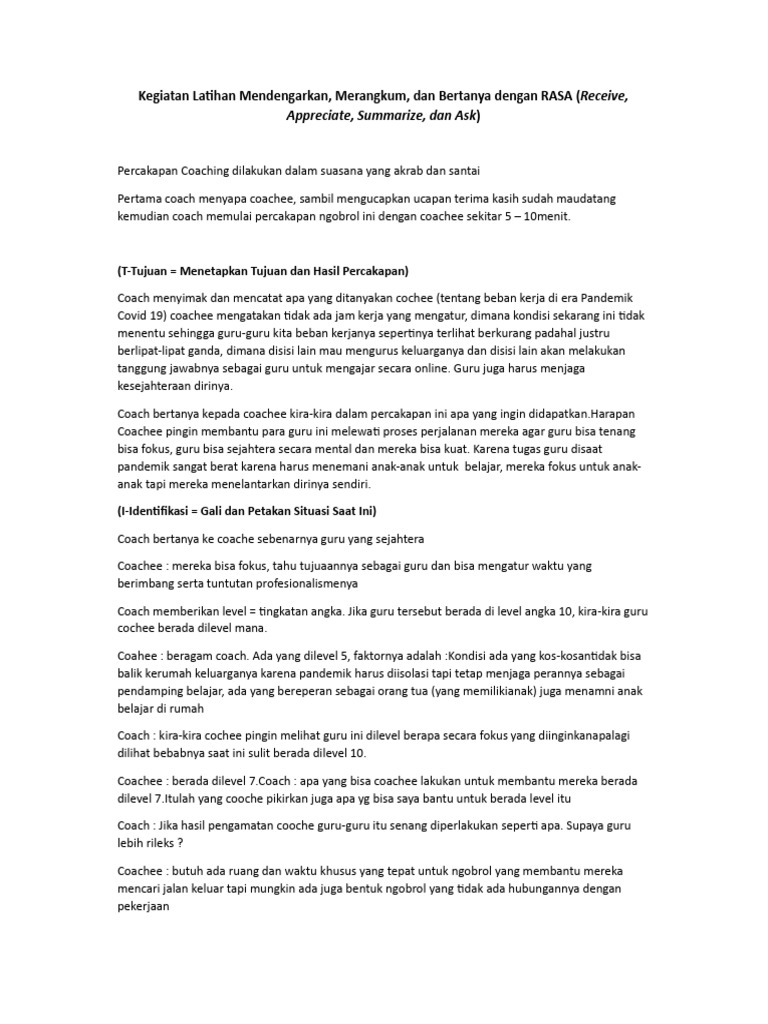 Kegiatan Latihan Mendengarkan Merangkum Dan Bertanya Dengan RASA | PDF