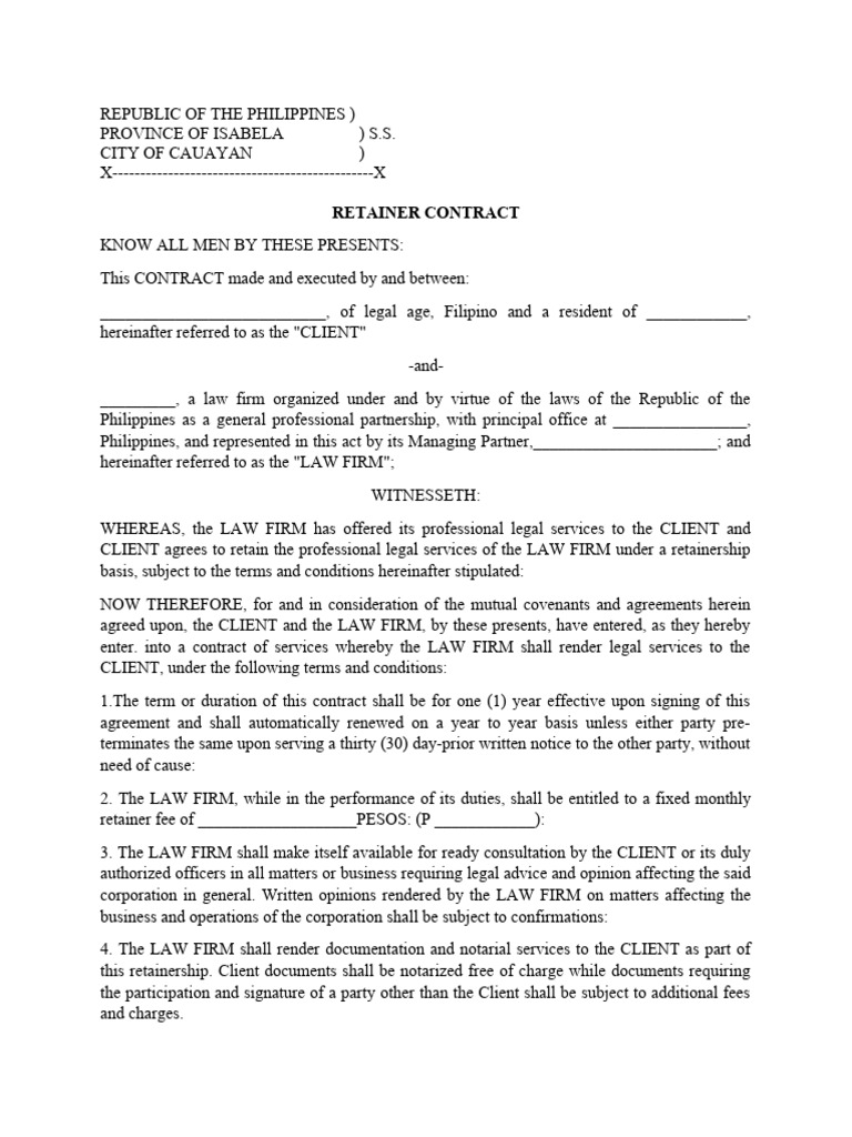 Retainer Agreement | PDF | Law Firm | Notary Public