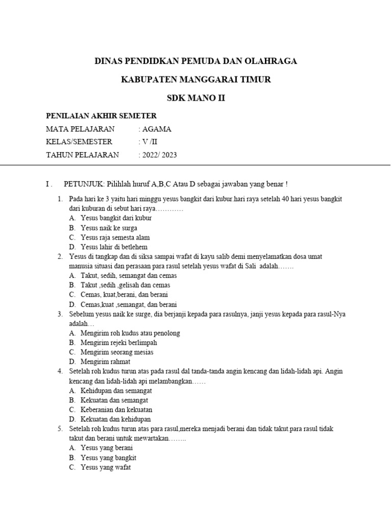 Ujian Kelas V Mama Anas | PDF | Agama & Spiritualitas