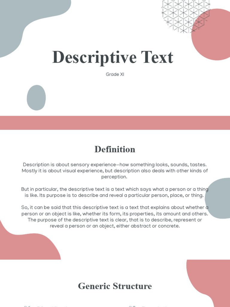 Descriptive Text Guide for Grade XI | PDF | Adjective | Verb