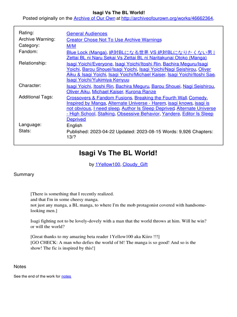 Isagi's BL World Challenge | PDF | General Fiction