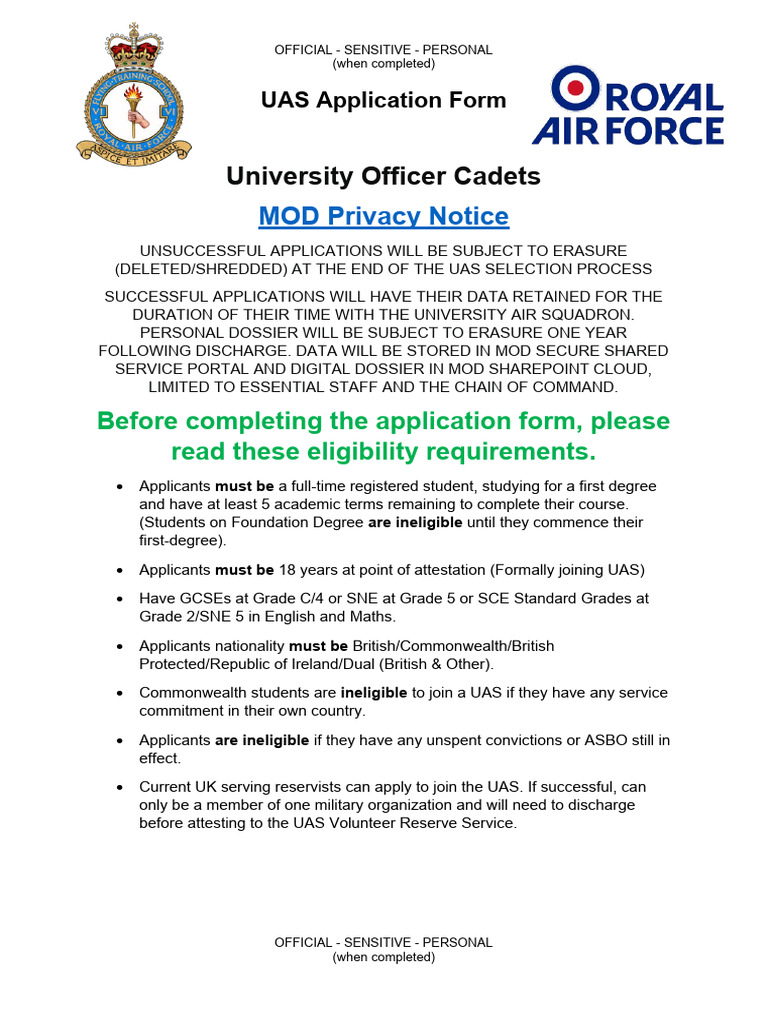 Raf Uas Application Form 2 | PDF