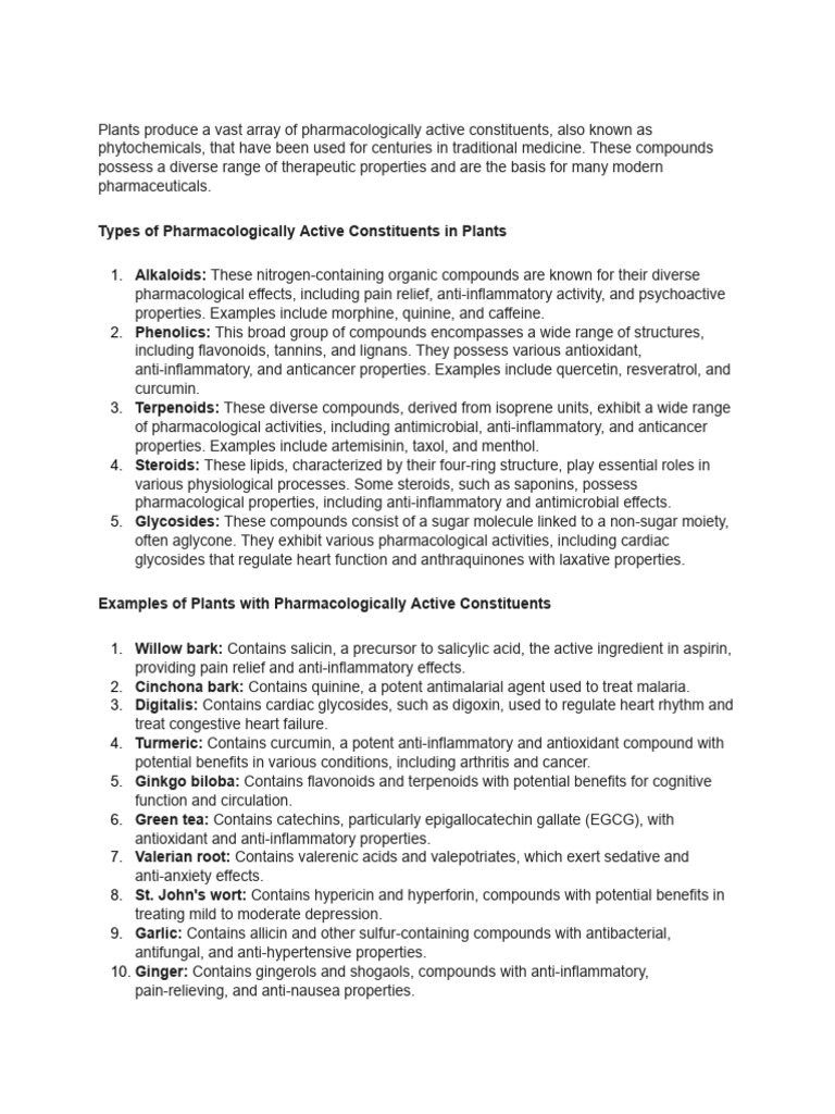 Pharmacologically Active Plant Compounds | PDF | Anti Inflammatory ...