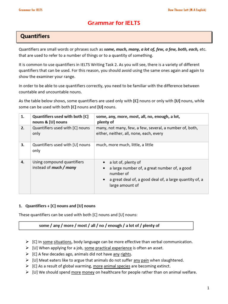 Quantifiers | PDF | Grammatical Number | Noun