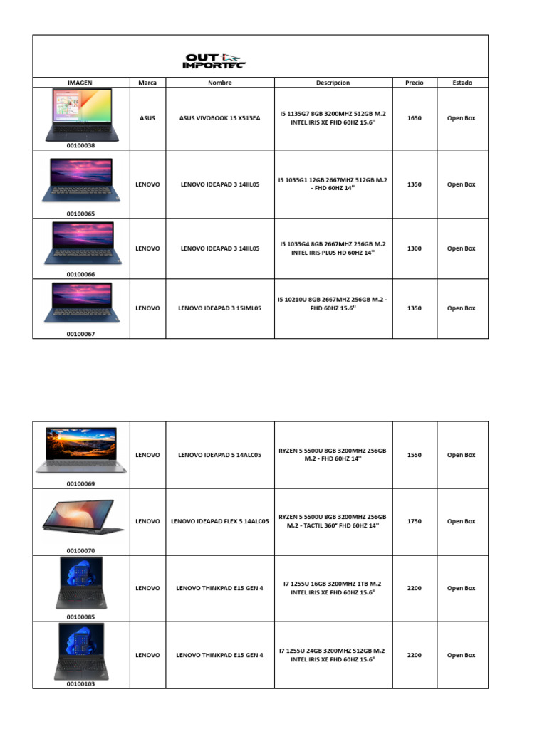 Catalogo Laptops Out Importec - Oficina | PDF | Computadoras portátiles | Equipo de oficina