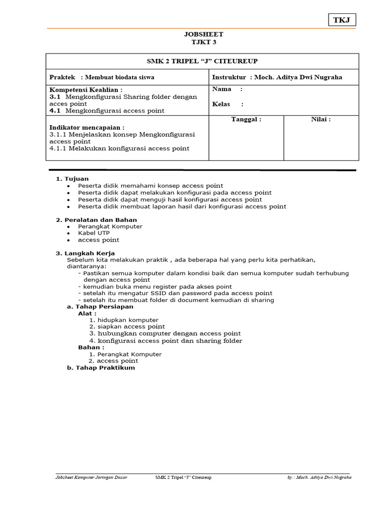 Jobsheet TJKT 3 Xi TKJ (Adit Nugraha) | PDF