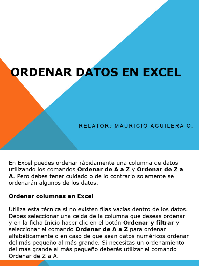 Ordenar Datos en Excel | PDF | Microsoft Excel | Informática