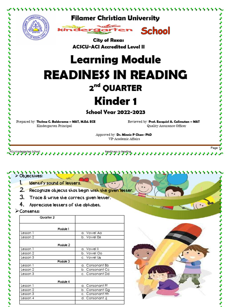 2nd Quarter Reading Kinder 1 1 | PDF | Phonics | Phonetics