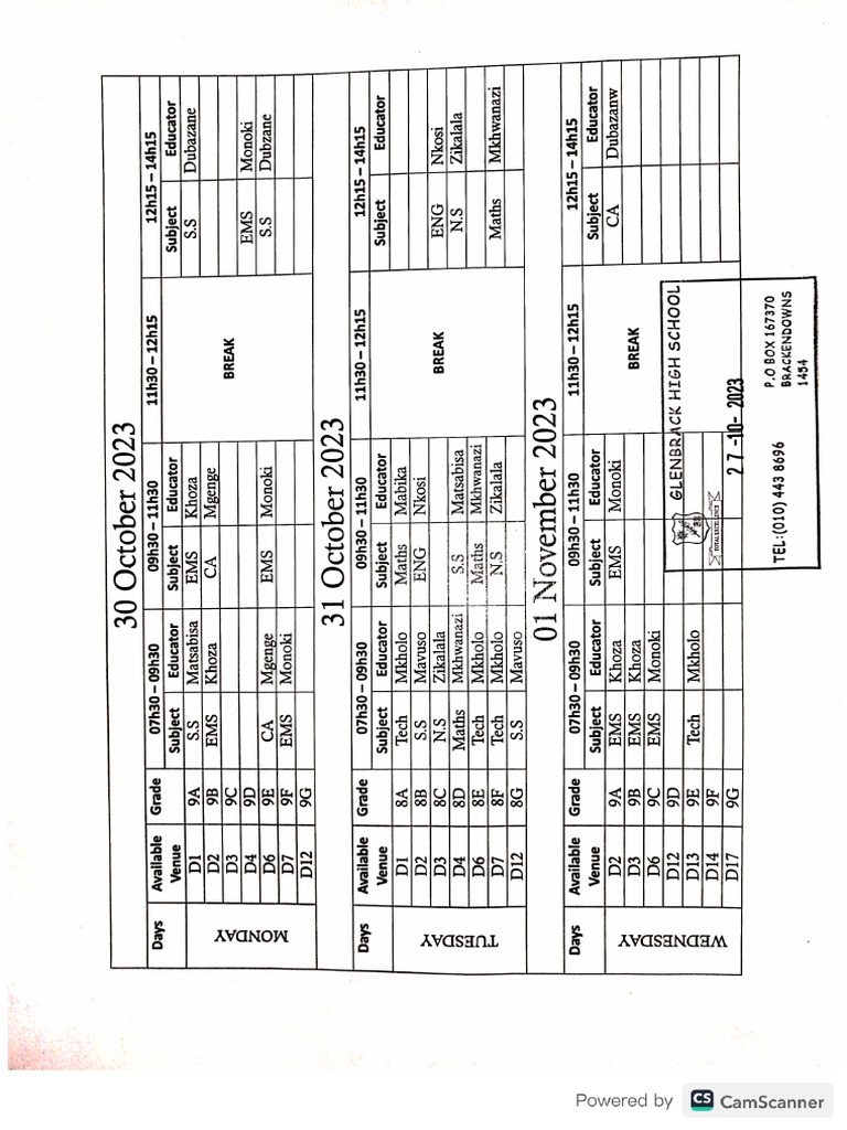 Exam Timetable | PDF