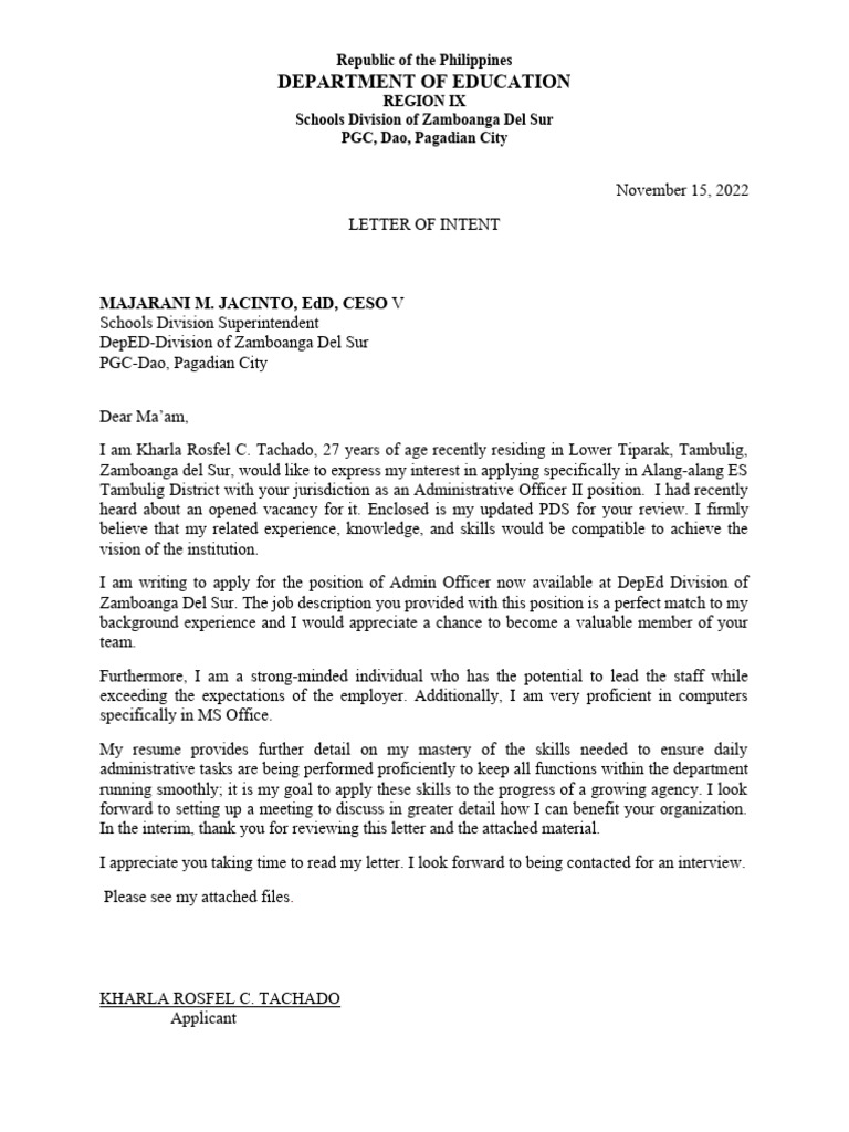 Letter of Intent For AO II | PDF