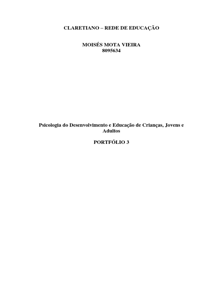 Psicologia Do Desenvolvimento e Educação de Crianças, Jovens e Adultos ...