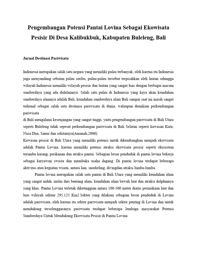Ekowisata Pantai Lovina: Potensi dan Pengembangan | PDF | Ilmu Sosial | Perjalanan