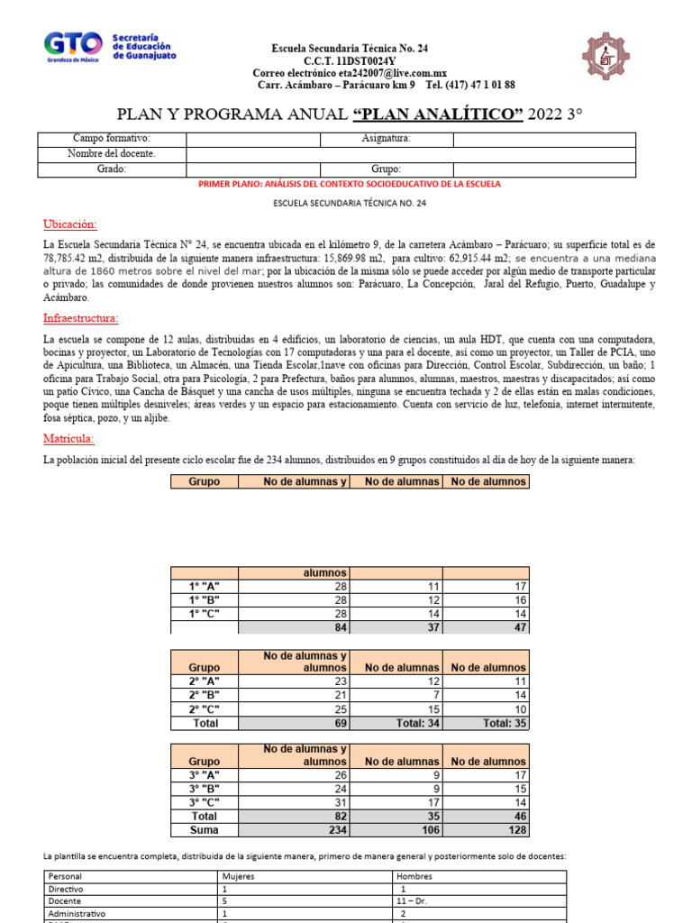 Formato Plan Anual Programa Analítico Ajustado 2022 | PDF | Evaluación