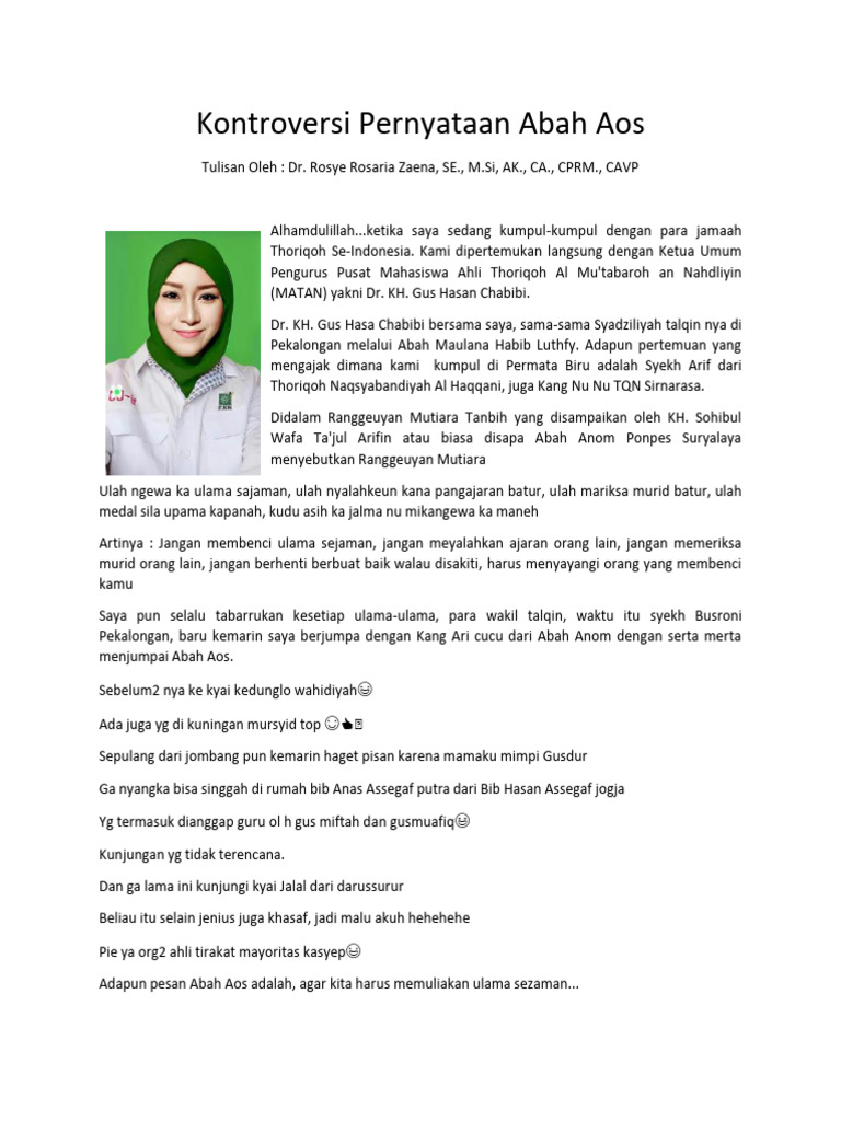 Kontroversi Pernyataan Abah Aos | PDF