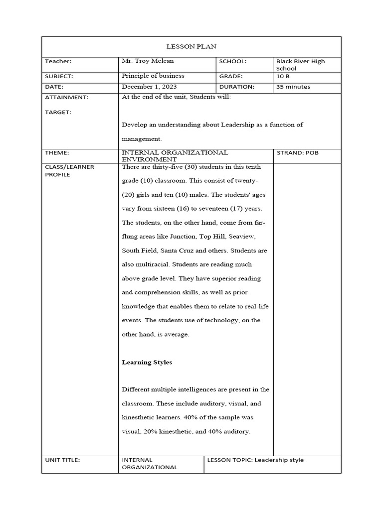 Troy Mclean LESSON PLAN | PDF | Partnership | Learning