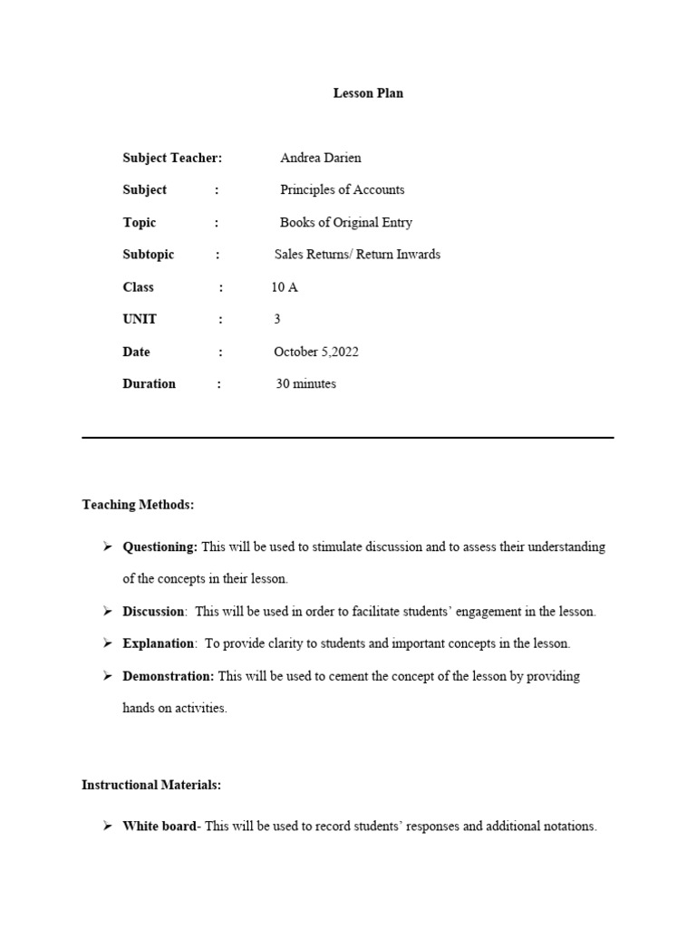 Andrea Accounts Lesson Plan | PDF | Debits And Credits | Cognition