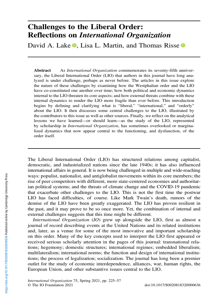 Challenges To The Liberal Order Reflections On International ...