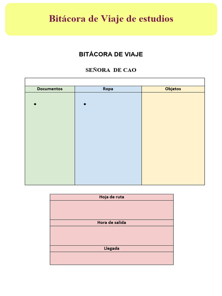 Bitacora de Viaje | PDF