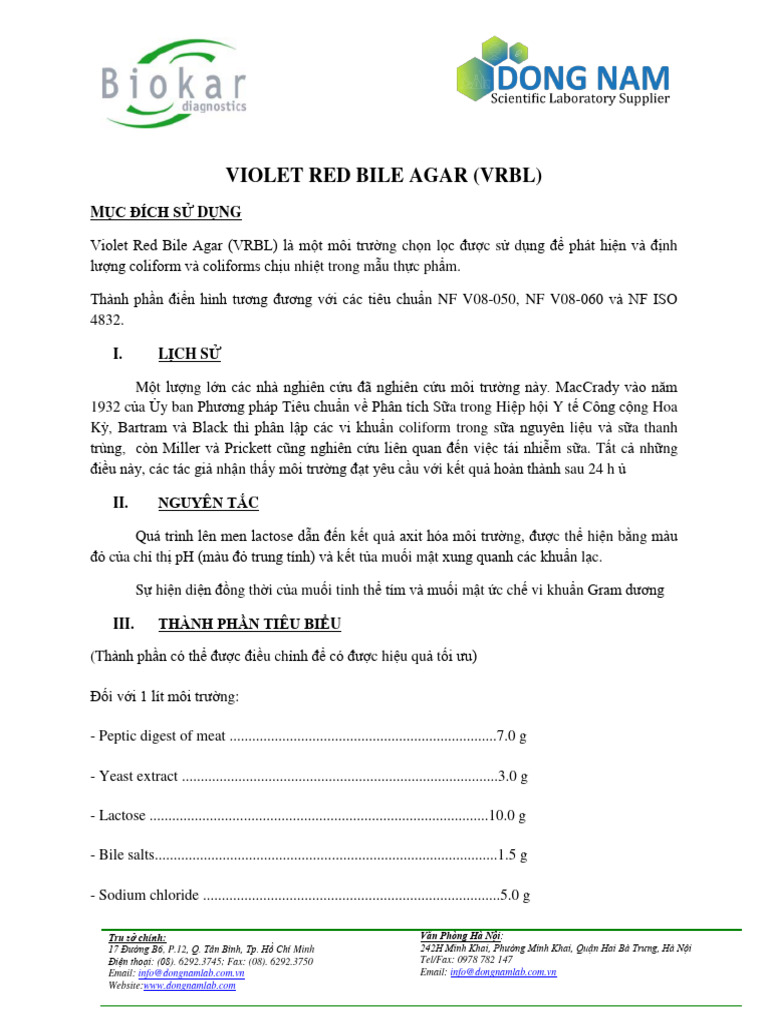 Violet Red Bile Agar (VRBL) - Bk152ha | PDF
