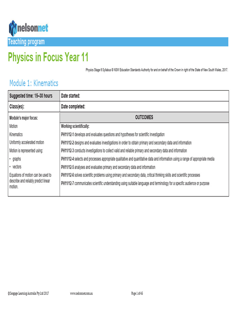 Physics in Focus Year 11 Teaching - Program | PDF | Force | Collision