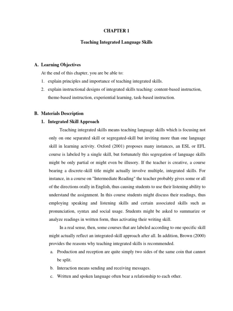 Integrated Language Skills Teaching | PDF | English As A Second Or ...
