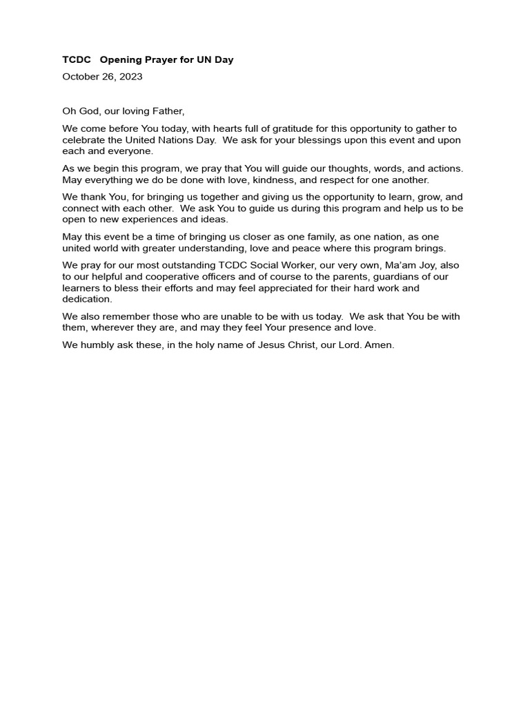 UN Day Opening Prayer for Celebration | PDF
