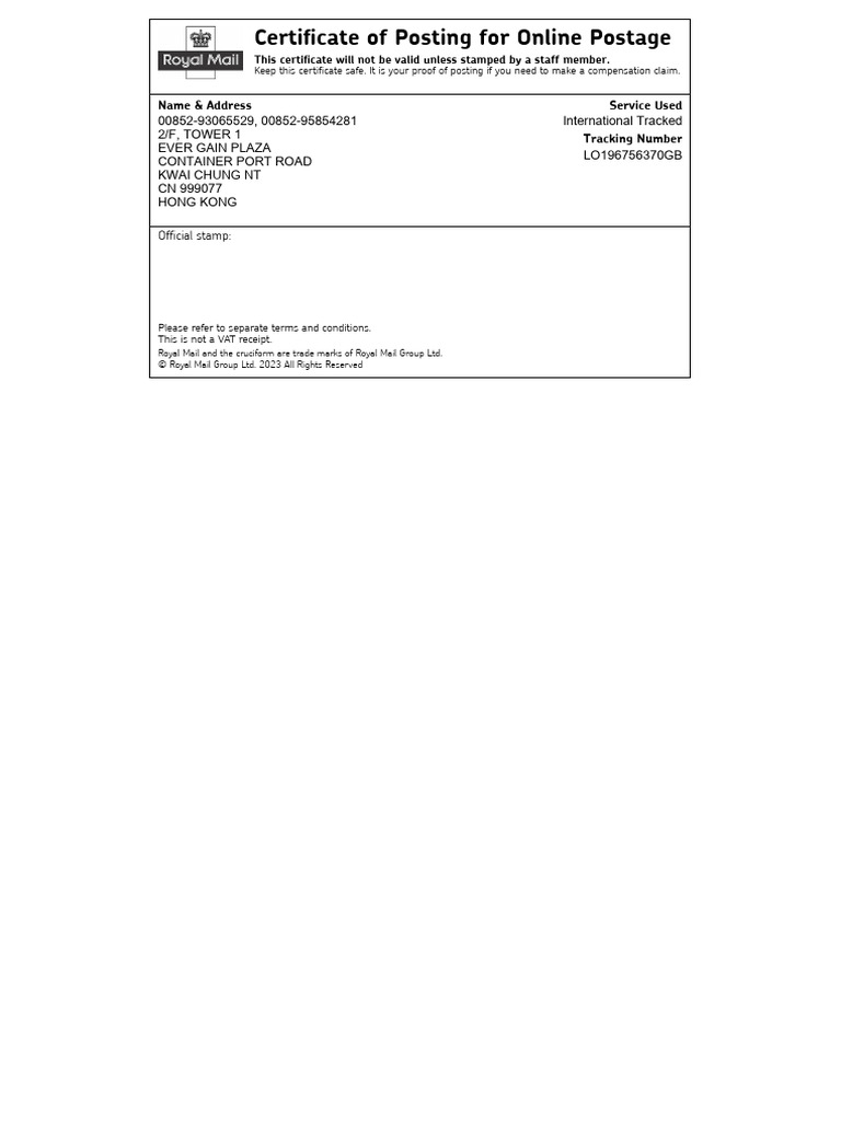 Proof of Posting For CN999077 | PDF