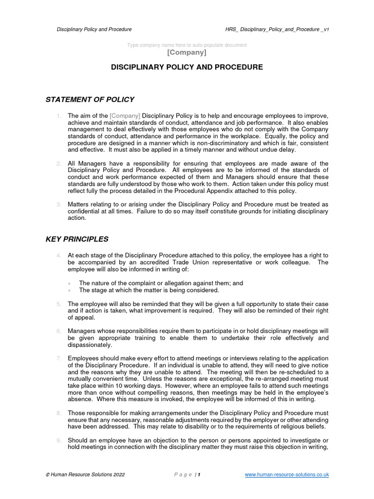 Disciplinary Policy and Procedure Overview | PDF | Employment | Arrest