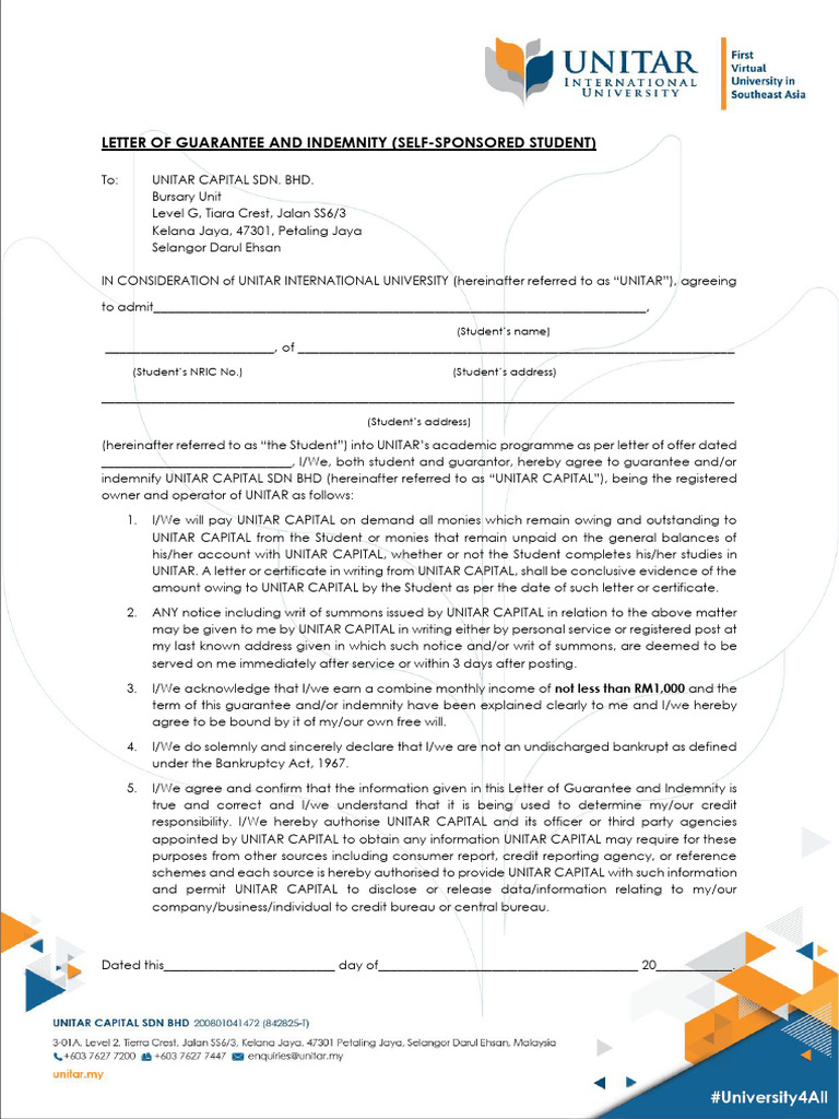 Unitar - Self Sponsor | PDF | Bankruptcy | Credit Bureau