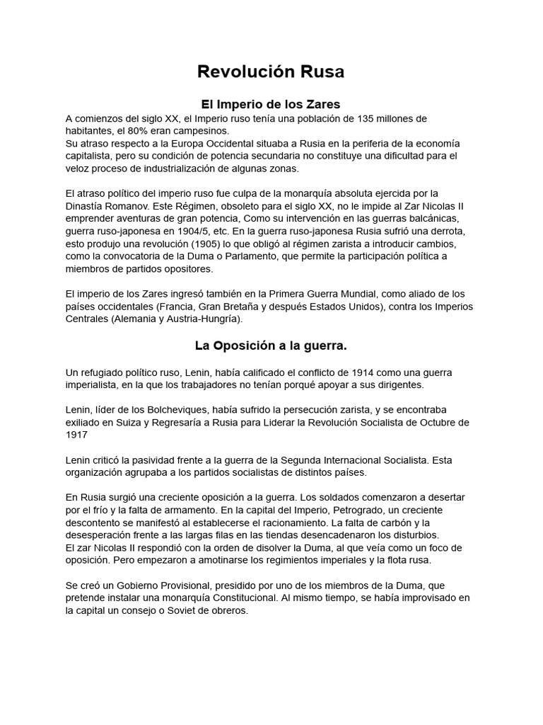 Revolución Rusa | PDF | Vladimir Lenin | Imperio ruso