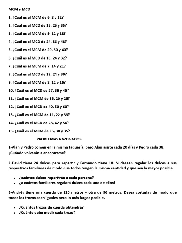 Problemas de MCM y MCD2 | PDF | Arte