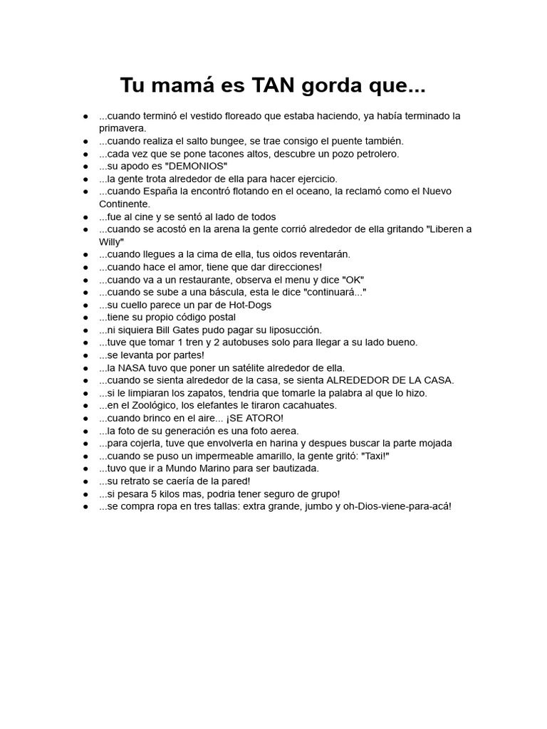 Tu Mamá Es TAN Gorda Que | PDF