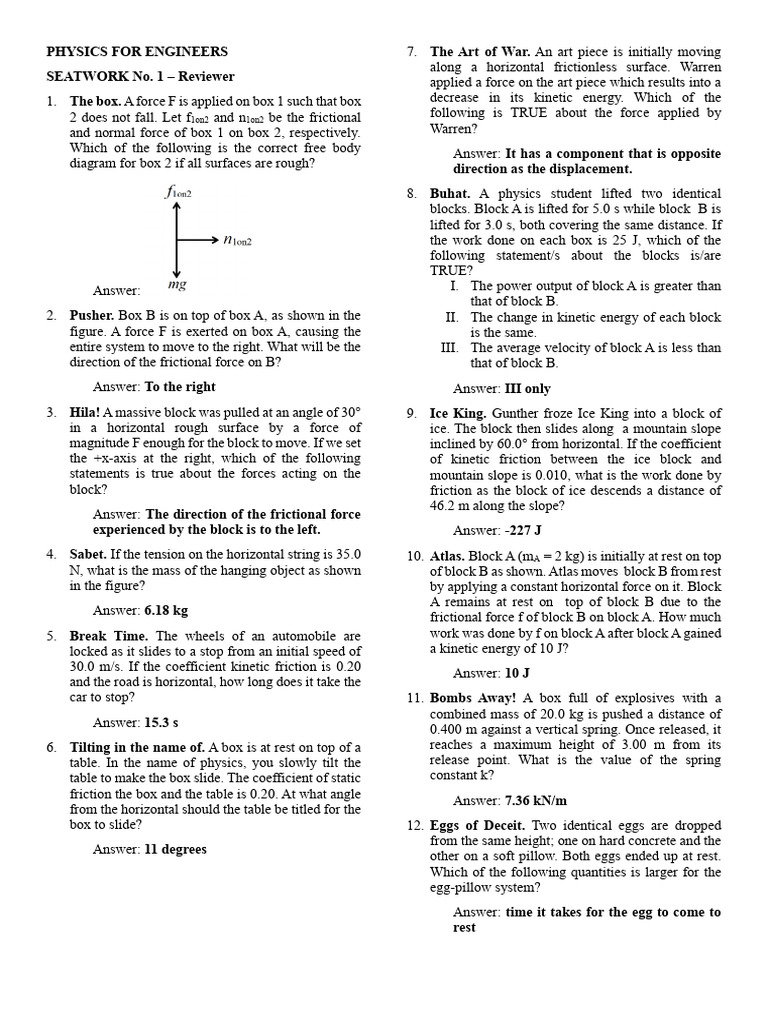 Physics For Engineers Reviewer | PDF | Friction | Force