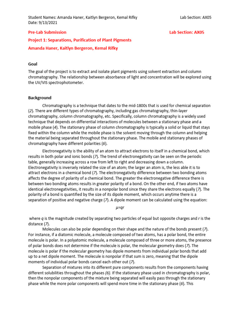 EXAMPLESeparations Pre Lab AX05 | PDF | Chemical Polarity | Ultraviolet ...
