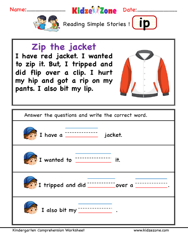 IP Word Family Reading Simple Stories Comprehension 1 | PDF